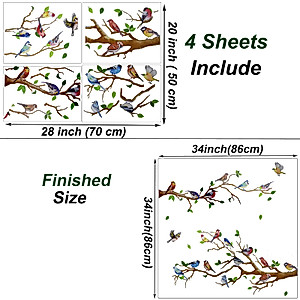 Maydahui Little Birds on Tree Branches Wall Decal Vinyl Wall Sticker (34 x 34 Inch) Removable Peel and Stick Art Murals Decor for Bedroom Offices Classroom Living Room Background