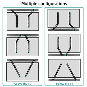 HCMOUNTING Soundbar Mount Bracket, Sound Bar Mounts Under TV or Above TVs Fits Most Sound Bars Up to 20 Lbs, Soundbar TV Mount with 180° Adjustable Extension Plates and L-Shaped Hooks
