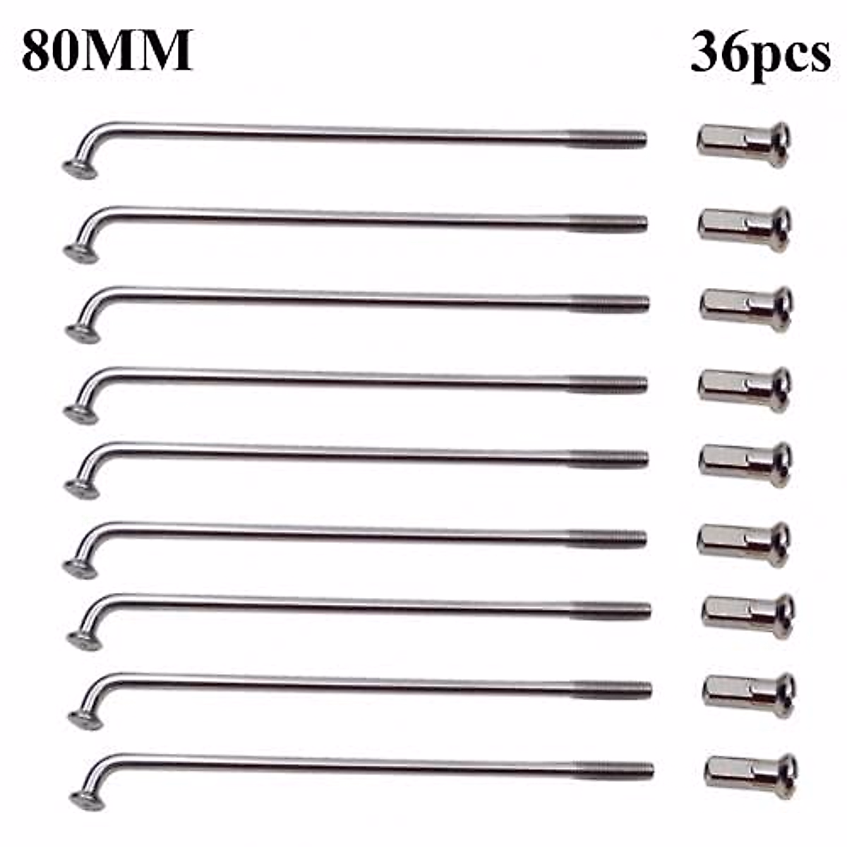 QIYUANMENGYI Bicycle Spokes Bicycle Spokes with Nipples 36Pcs 12G 60-305mm Electric Bicycle E-Bike Wheel Tire Steel Spokes Bike Parts Cycling Accessories (Color : 80mm)
