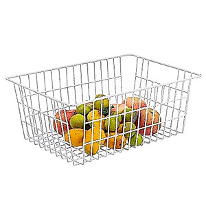 iPEGTOP Deep Refrigerator Freezer Baskets, Large Household Wire Storage Basket Bins Organizer with Handles for Kitchen, Pantry, Freezer, Cabinet, Closets, Pearl White, Set of 5