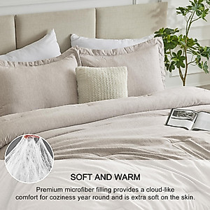 CozyLux Queen Size Comforter Set - 3 Pieces Beige Soft Luxury Cationic Dyeing Bedding Comforter for All Season, Breathable Lightweight Fluffy Boho Bed Sets with 1 Comforter and 2 Pillow Shams