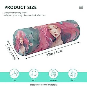 xigua Mermaids Neck Roll Pillow for Neck Relief with Removable Washable Cover - Memory Foam Round Cylinder Bolster, Ergonomically Designed for Head, Neck, Back, and Legs