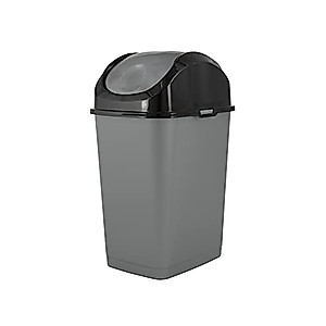 Superio Compact Slim Trash Can 4.5 Gallon With Swing Top Cover (Gray and Black) 18 Liter