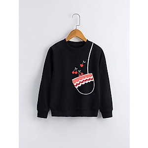 XLXUXU Toddler Girls Pullover Tops Cute Graphic Print Sweatshirt Kids Crewneck Long Sleeve T Shirts Black-Cherry