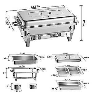 Famistar 6 Packs Buffet Chafer Set - Stainless Steel 4 Round Chafing Dish + 2 Rectangular Chafers Foldable Frame Full Size with 2 Half Size Pan - Buffet Catering Dinner Serving Buffer Warmer Set
