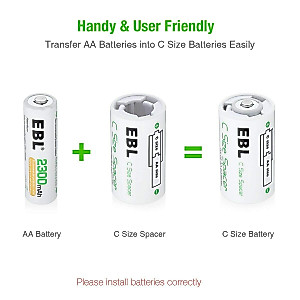 EBL Black Batteries Box Include : Rechargeable 8 AA Batteries + 4 AAA Batteries + 40Min iQuick Battery Charger and 2Pcs C/D Converters with Battery Storage Organizer