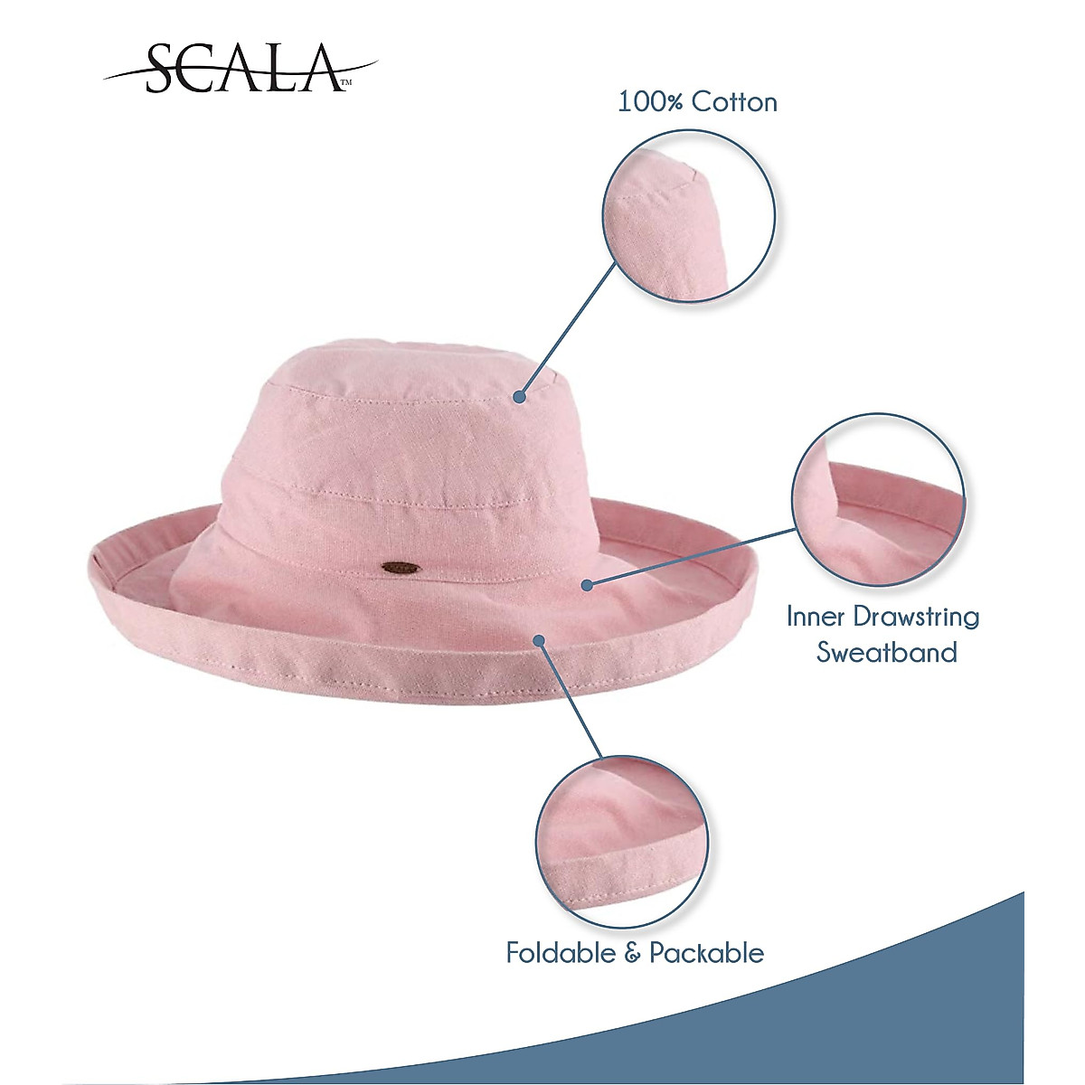 Scala Women's Cotton Hat with Inner Drawstring and Upf 50+ Rating,Coral Rose,One Size