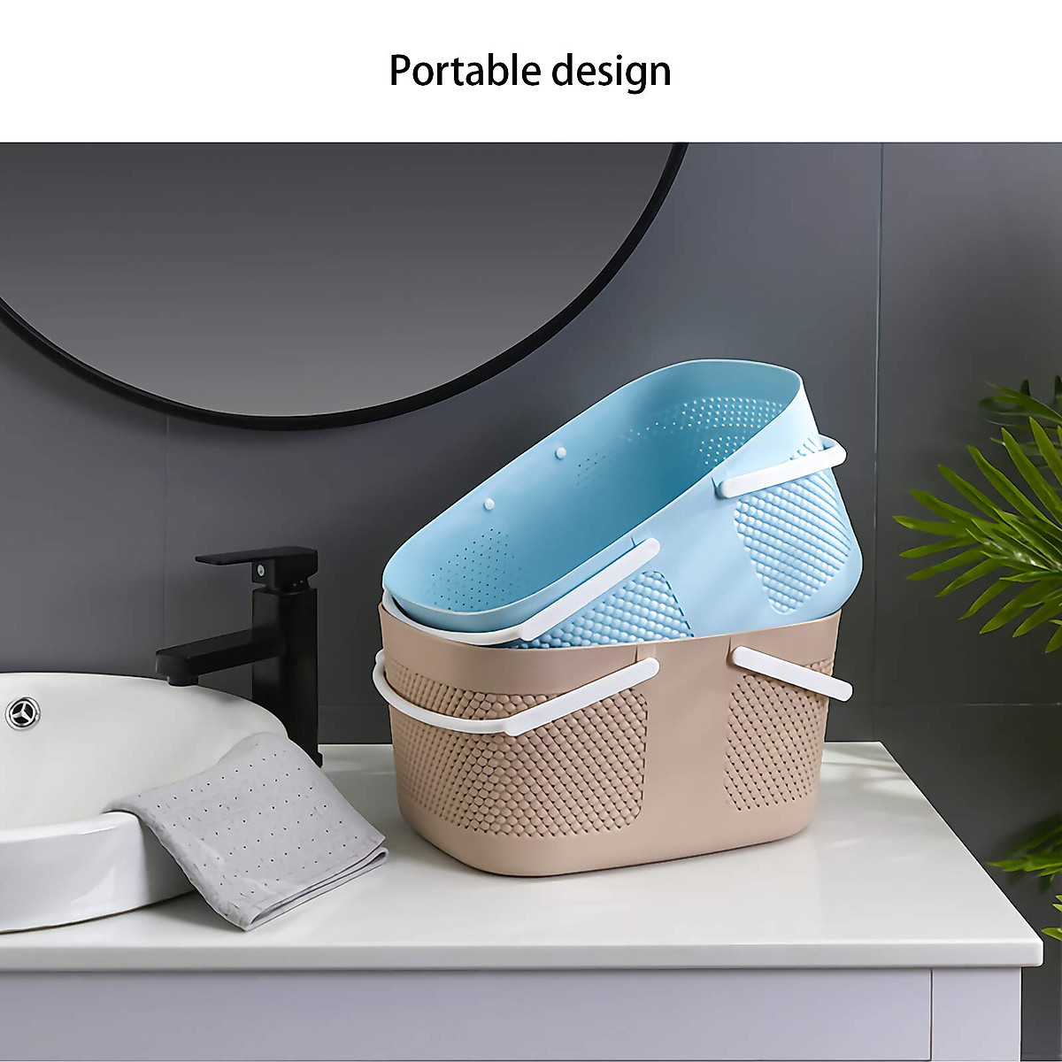 Shower Caddy Basket, Portable Large Capacity Thickened Plastic Organizer Storage Tote with Handles Drainage Toiletry Bag Bin for Bathroom, College Dorm Room Essentials, Kitchen, Camp, Gym, Blue