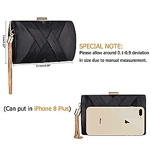 BAGLAMOR Women's Evening Handbags Elegant Tassel Bag Clutch Purse for Bride Wedding Prom Night Out Party, Black