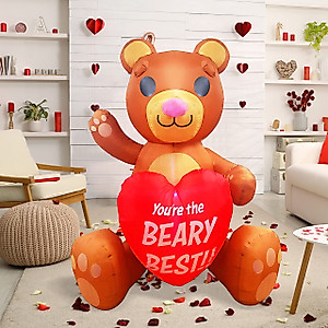Joiedomi 6 FT Valentines Day Inflatable Brown Bear Holding Heart, Lighted LED Blow Up Decoration Valentines Gift for Couples Wedding Propose Holiday Indoor Yard Party Supplies Décor