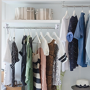 Closet Rod Brackets, Heavy Duty Closet Rod Support White Closet Brackets with Rod Holder Wall Mounted Shelf Bracket Clothes Hanger for Shelf Storage and Closet Rod, 4 Pack