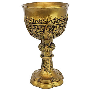 Design Toscano Golden Chalice of King Arthur Medieval Décor Decorative Gothic Goblet Sculpture, 5 Inches Wide, 5 Inches Deep, 9 Inches High, Metallic Gold Finish
