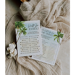 Your Main Event Prints Palm Tree Beach, Wedding Bridal Shower Games Guest Quest, He Said She Said, Would She Rather, How Well Do You Know(Set of 4 Fun Activities for 25 Guests)