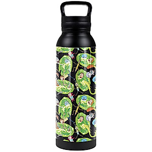Rick And Morty OFFICIAL Portal Mayhem 24 oz Insulated Canteen Water Bottle, Leak Resistant, Vacuum Insulated Stainless Steel with Loop Cap, Black