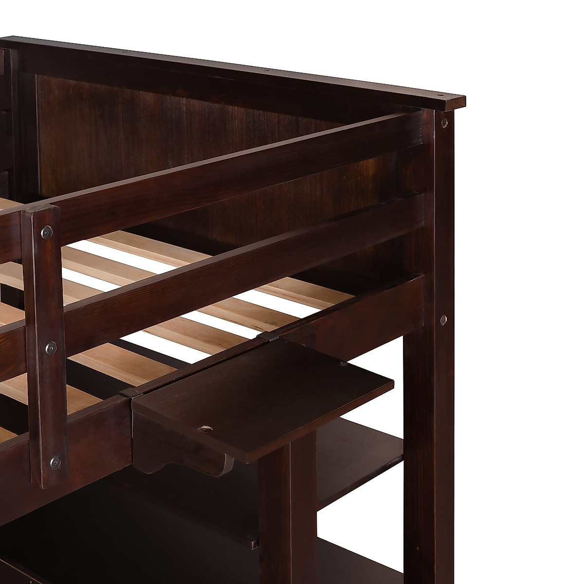 GINGVAT Twin Size Loft Bed with Drawers and Desk,Wood Loft Bed with Ladder and Shelves,for Bedroom,Dorm,Apartment,Espresso