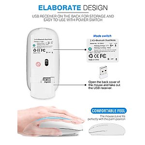 QIJIAYI 2.4GHz Wireless Bluetooth Mouse,Dual Mode Slim Rechargeable Wireless Mouse Silent USB Mice, 3 Adjustable DPI,Compatible for Laptop Windows MacBook Android MAC PC Computer (Rose Gold)