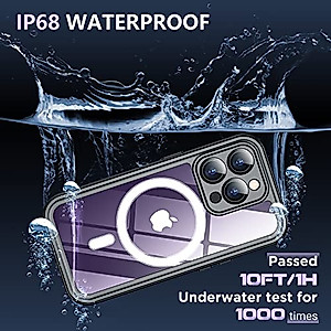 SPIDERCASE for iPhone 14 Pro Case Waterproof, Built-in 9H Tempered Glass Screen& Camera Lens Protector [Dustproof] [Military Dropproof][Compatible for Magsafe][IP68 Underwater] Case,Black/Clear
