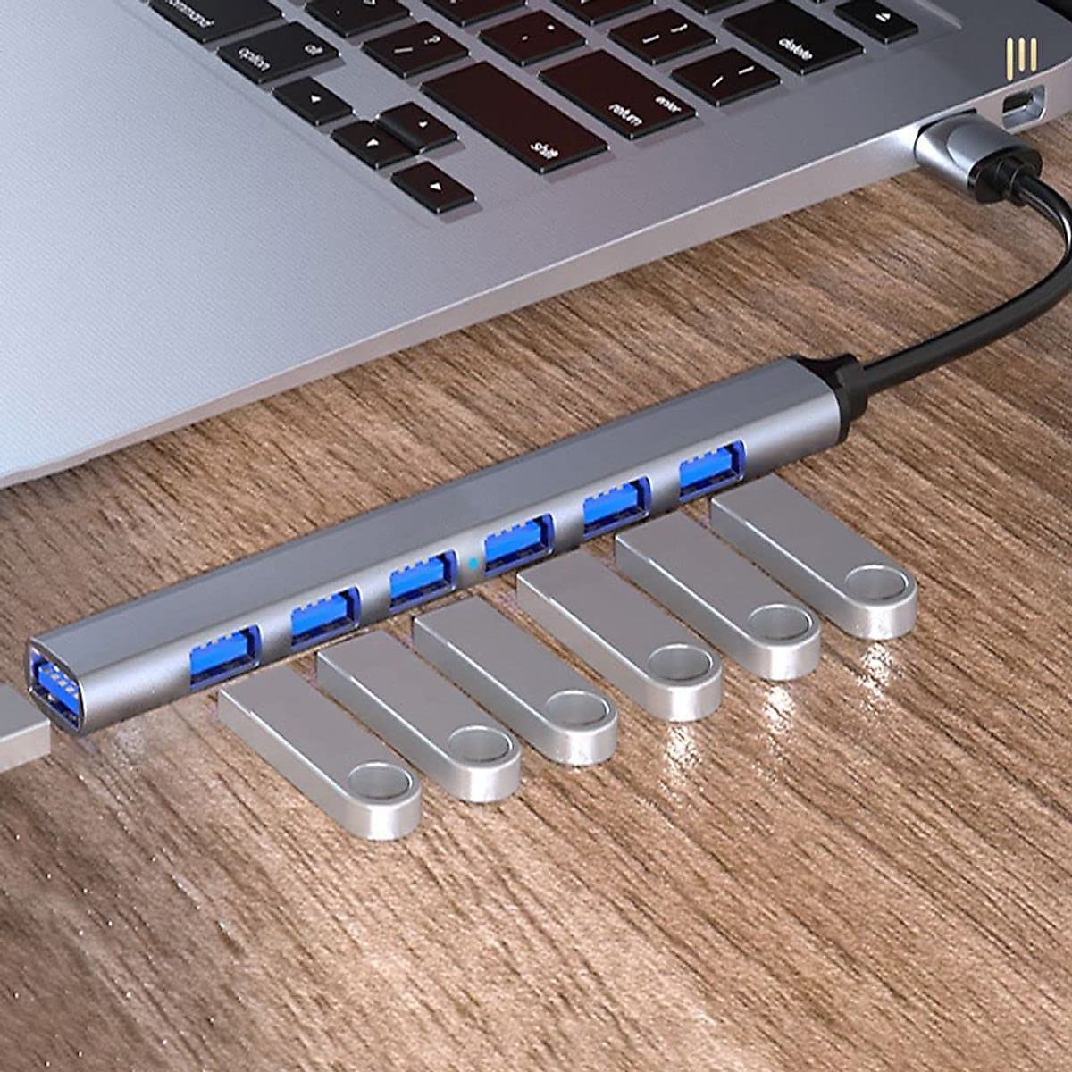 7 Ports USB C Hub,7 in 1 USB C Hub Multiport Adapter,USB 3.0 High Speed for Laptop PC Hard Drive Keyboard (7 Ports USB)