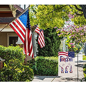 ITNOTC Garden Flags Patriotic, American flag American Gnome God Bless Freedom Independence Day Memorial Day Yard Decor Welcome House Flag Vertical Burlap Yard Flags for Outdoor Decorations 12 x 18 Inch