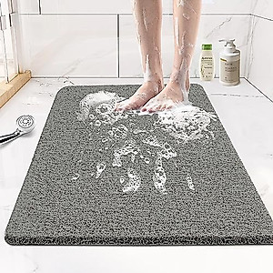 Joyhalo Shower Mats for Showers Anti Slip for Elderly, 17'' x 30'' Non Slip Bath Mat for Inside Shower, Bath Tub Mats for Bathroom Non Slip for Shower, PVC Loofah Bathroom Mats, Grey