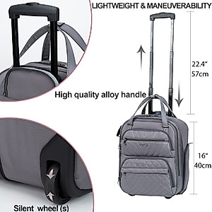 KROSER Carry On Underseat Multi-functional, 16-inch Underseater Lightweight Overnight Suitcase for Men Women, Grey