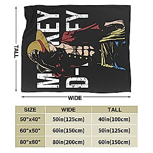 MMsshTdy One Piece Monkey D. Luffy Blanket Flannel Fleece Anime Throw Blanket for Living Room/Bedroom/Sofa/Chair 60 inch X50 inch Black