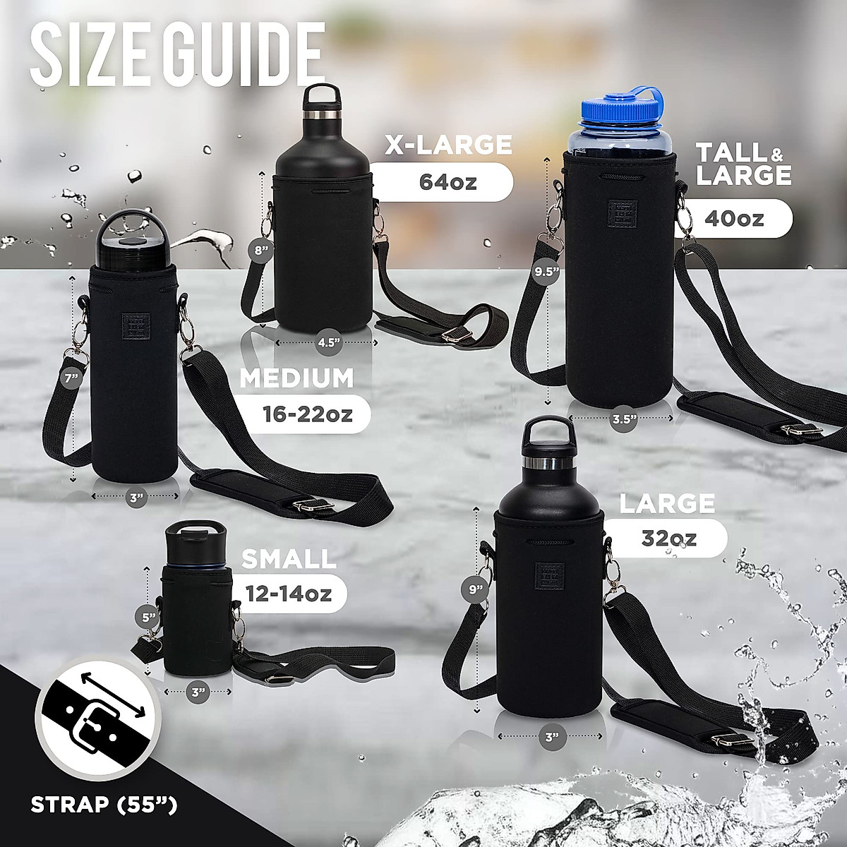 Made Easy Kit Neoprene Water Bottle Carrier Holder with Adjustable Shoulder Strap for Insulating & Carrying Water Container Canteen Flask Available in 5 Sizes (Teal, L (32oz / 1.5L))