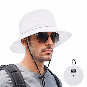 White Bucket Hat Men Sun Hat Golf Bucket Hat with Strings Summer Beach Hiking Fishing Hat for Men White Hat with Brim