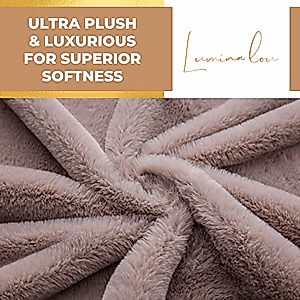 Lumina Lou Solid Faux Fur Throw Blanket- Bed & Sofa Faux Fur / Solid Mink Reversible Throw for Home Décor- Double-Sided, Ultra-Soft, Warm & Lightweight Throw Blanket, 50x60, Taupe