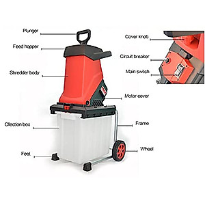 UEIDIHI Garden Shredder, 2500W Electric Wood Leaf Branch Chipper Shredder Mulcher with 45mm Cutting Width,50 Litre Collection Box,Portable Wheels