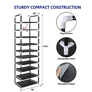ERONE Tall Shoe Rack 10 Tiers Narrow Shoe Storage Rack 20 Pairs Shoes and Boots Shoe Shelf Organizer Black Metal Space Saving Slim Shoe Tower Cabinet for Closet Entryway