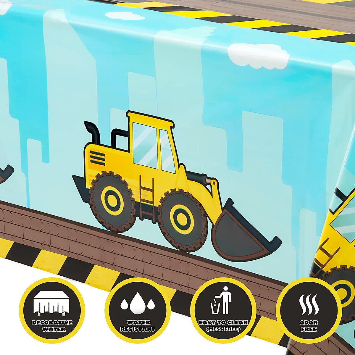 WERNNSAI Dump Truck Table Covers - 2 PCS 108''x 54'' Construction Table Cloth Disposable Plastic Tablecloth Truck Party Supplies for Kids Boys Birthday Construction Party Decorations