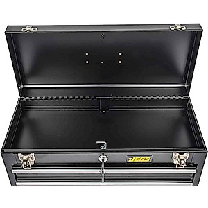 JEGS 3-Drawer Toolbox - Metal Toolbox with Ball-Bearing Drawer Slides - Rust-Resistant Latches - Black Powder Coat Finish - Includes Lock and Keys