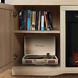 ENSTVER Fireplace TV Stand with Barn Door,Wood Media Entertainment Console for Living Room (White Oak)