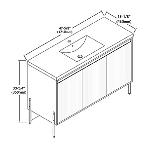 Dowell 48" Fluted Design Vanity Set – Modern Glossy White Bathroom Cabinet with Soft-Close Doors & Shelves, Single Resin Basin, and Black Legs | 002 48 21KD/4818BPS