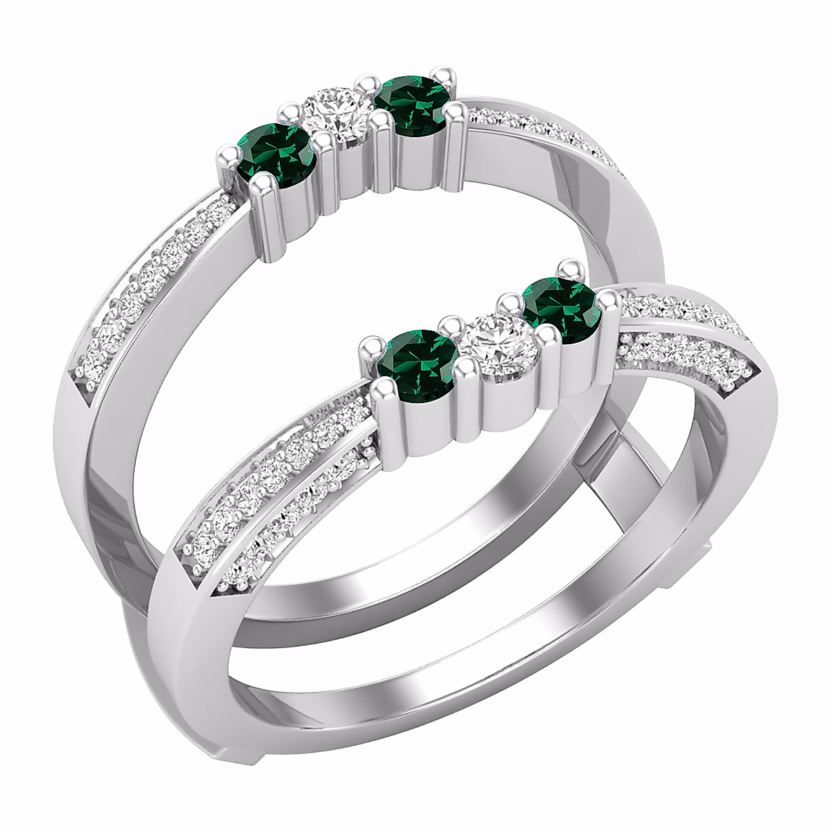 Dazzlingrock Collection Round Emerald and White Diamond Enhancer Double Wrap Guard Anniversary Band Ring for Women in 925 Sterling Silver, Size 6.5