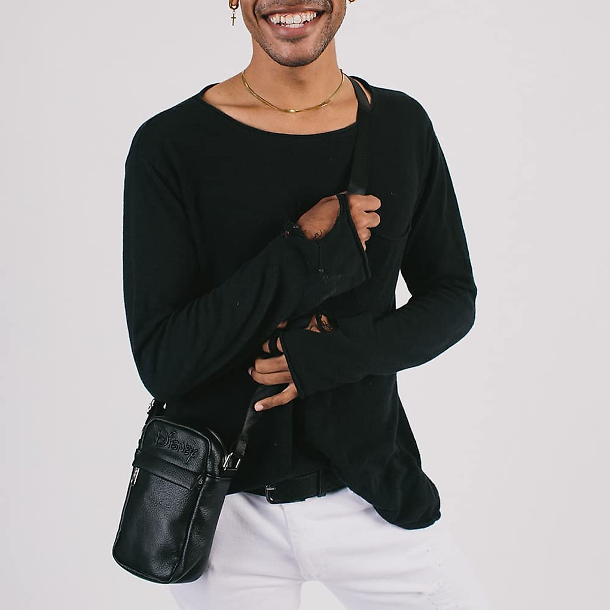 Disney Bag, Cross Body, Disney Signature Text Logo Embossed Black, Vegan Leather