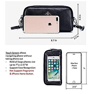 Genuine Leather Small Crossbody Bag Touch Screen Phone Case Wristlet Clutch Handbag for Women Girls (L1- Black)