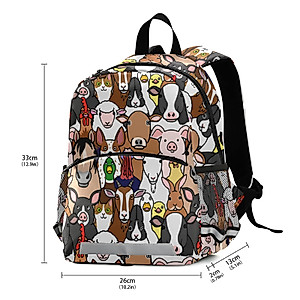 VIGTRO Farm Animals Toddler Kids Backpack, School Book Bag for Boys Girls, Size Waterproof Kindergarten Schoolbag 13inch