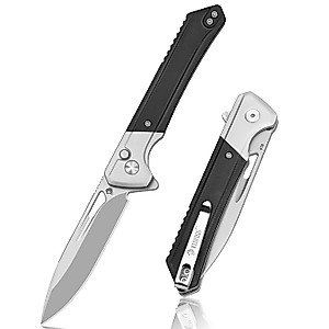 NedFoss ELF II Pocket Knife, 3.28" 14C28N Blade Button Lock EDC Knife with G10 Handle, Flipper Open, Deep Carry Pocket Clip, Lightweight Slim Utility Folding Knives for Men Women