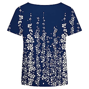 SMIDOW Cute Tshirts Shirts for Women 2023 Fashion Short Sleeve v Neck Summer Tops Bohemian Style Floral Print Graphic Tees