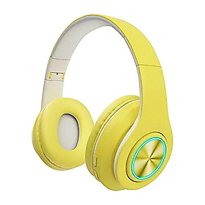 Heave Bluetooth 5.0 Wireless Headphones with LED Lights,3.5 mm Jack Stereo Over-Ear Headset with Noise Canceling Mic/Comfy Earpad,Support TF Card for Kids,Adult Online Class,Gaming Yellow