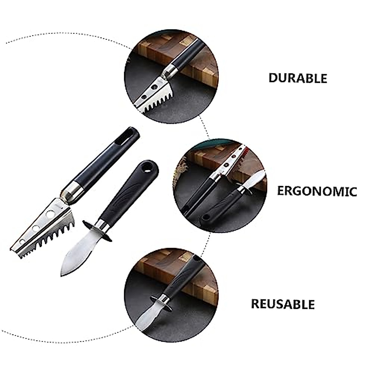 BESTonZON 2pcs Oyster Knife Fish Skin Brush Oyster Shucking Knife Oyster Opener Household Cleaner Japanese Tools Cleaning Tools Oyster Shucking Tools Open Shell Tool Seafood Shucking Tools