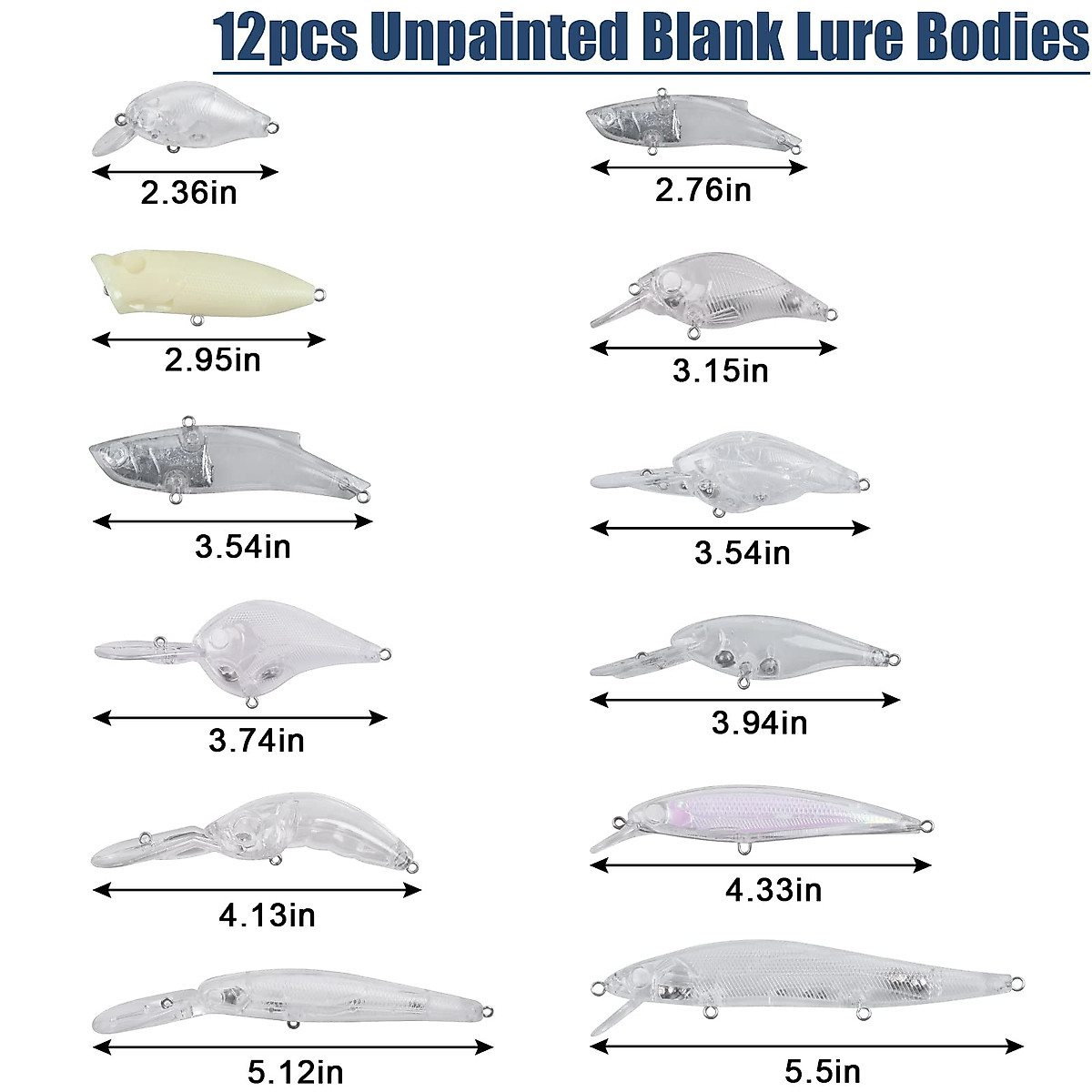 Unpainted Fishing Lures Blank Minnow Crankbaits Hard Bait Bodies Set Fishing Treble Hooks Fishing Split Rings DIY Fishing Tackle Kit 342pcs