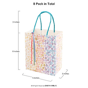 Cheerland Floral Gift Bags with Ribbons Colorful Daisy Paper Goodie Bag Tea Party Pastel Candy Bags Baby Shower Flower Kids Birthday Girls Fairy Garden Party Supplies & Favors - Pack of 8