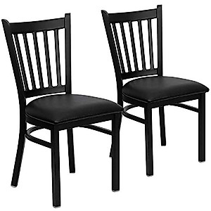 Flash Furniture 2 Pack HERCULES Series Black Vertical Back Metal Restaurant Chair - Black Vinyl Seat