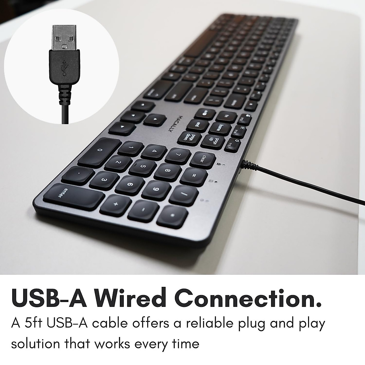 Macally Backlit Mac Keyboard Wired - Quiet, Sleek, and Functional - 3 Brightness Levels, 107 Keys - 5ft USB Wired Apple Keyboard - Backlit Wired Keyboard for Mac, iMac, MacBook Pro/Air - Space Gray