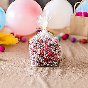 Clear Candy Bags 50 Pcs 4x4x9 Flat Bottom Cello/Cellophane Treat Bags for Bakery, Cookies, Goodie Bags with Color Twist Ties!
