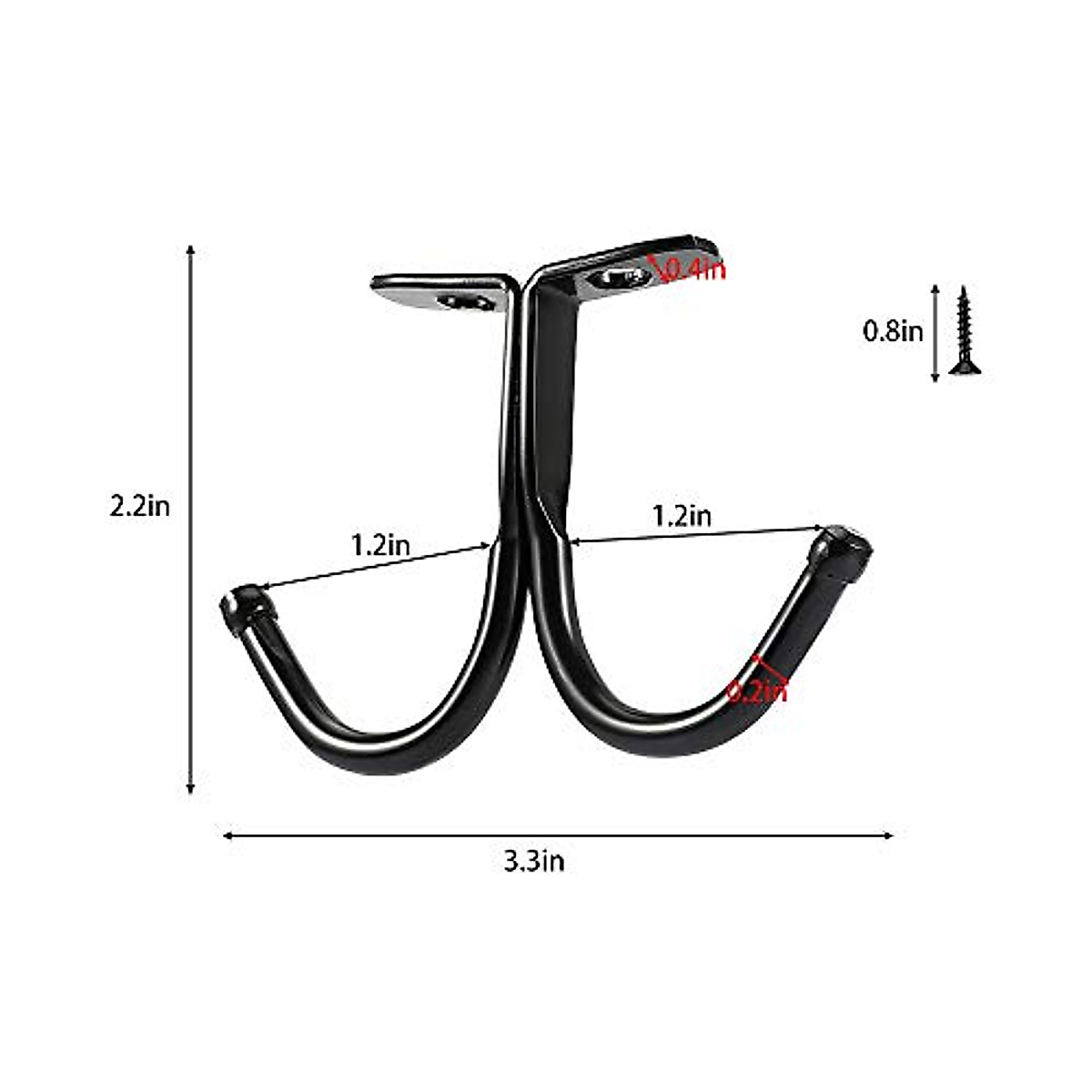 Picowe 6 Pcs Double Prong Ceiling Hook - Under Shelf Coat Hooks Bathroom Towel Bedroom Robe Hook for Hanging Baseball Cap, Coat, Clothes and Jewelry (Black)