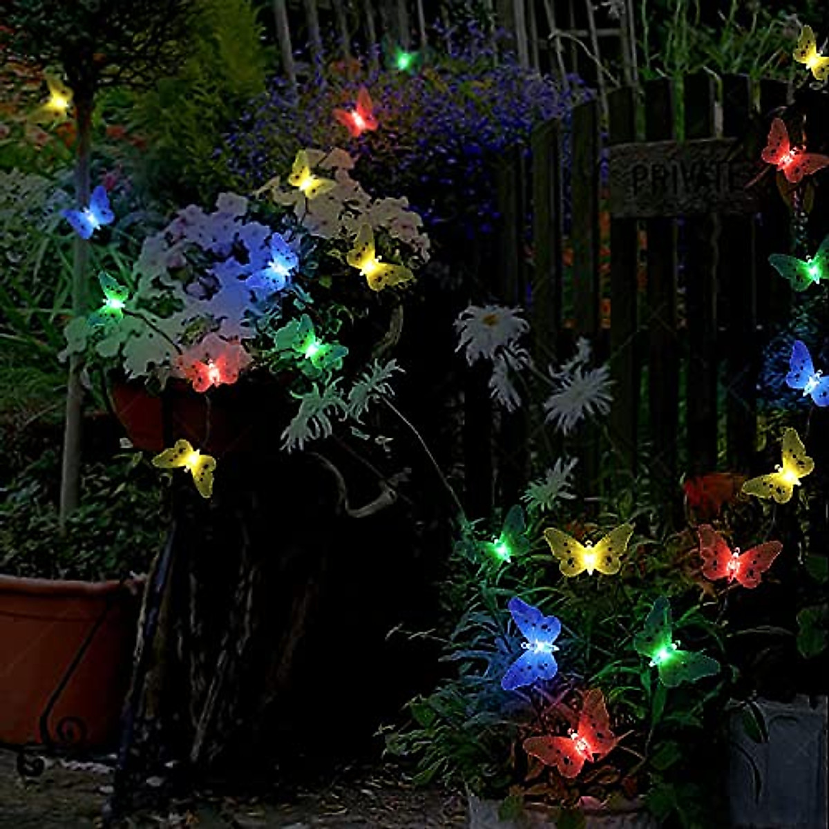 cuzile Outside Solar Light Garden Lights Waterproof 12 Fiber Optic Butterfly Shaped Solar Powered Fairy Lights for Christmas Tree Home Holiday Fence Yard Wedding Patio Party Decoration Multicoloured